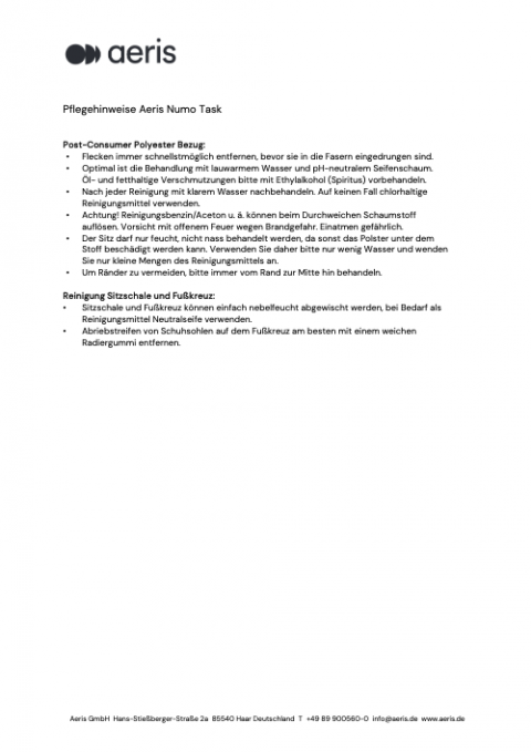 Pflegehinweise für Bürostuhl "Numo Task" von Aeris - Ergonomie am ...